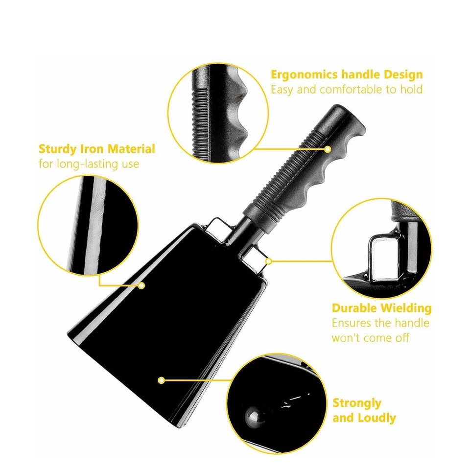 3X(10Inch Steel Cow Bell with Handle, Cheering Bell and Loud Noise ...