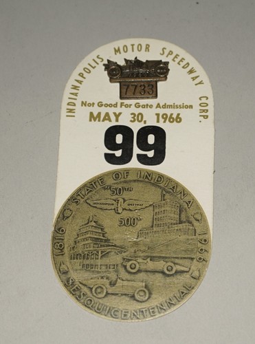 ORIGINAL 1966 INDIANAPOLIS 500 AUTO RACING PIT BADGE PIN ON CARD | eBay