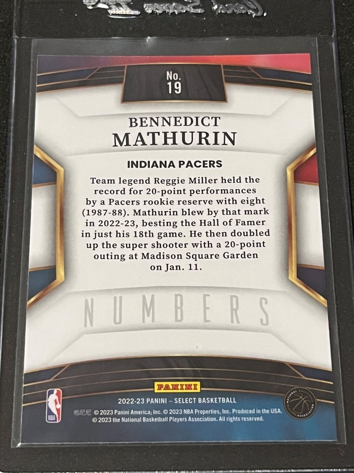 2022-23 Panini Select Basketball Bennedict Mathurin Numbers Rookie #19 ...