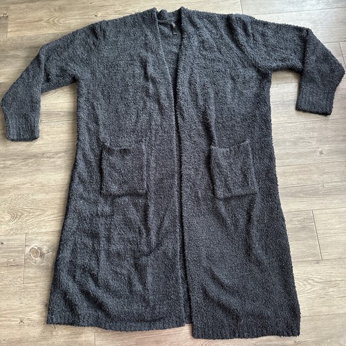 Skims Black Cozy Knit Robe Lounge Soft Long Sleeve Pockets Long Line ...