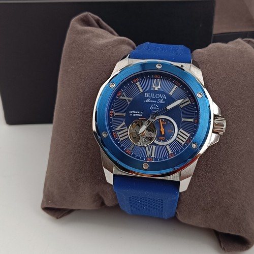 Bulova Marine Star 98A303 Men's Automatic 45mm Blue Dial Rubber Strap ...