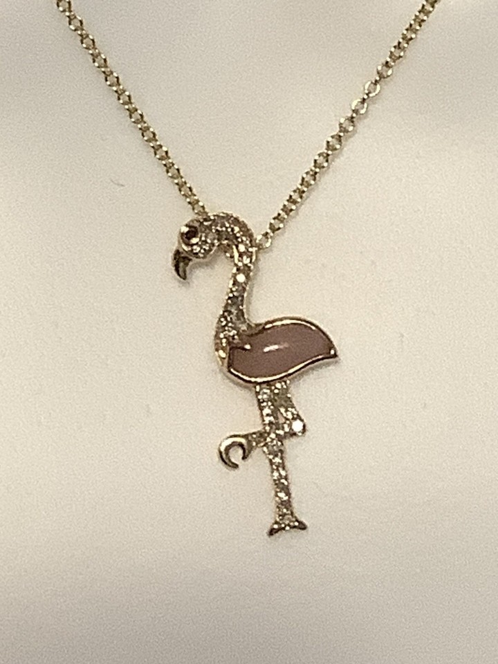 EFFY Safari 14K Yellow Gold Pink Opal Flamingo Pendant w Round Diamond ...