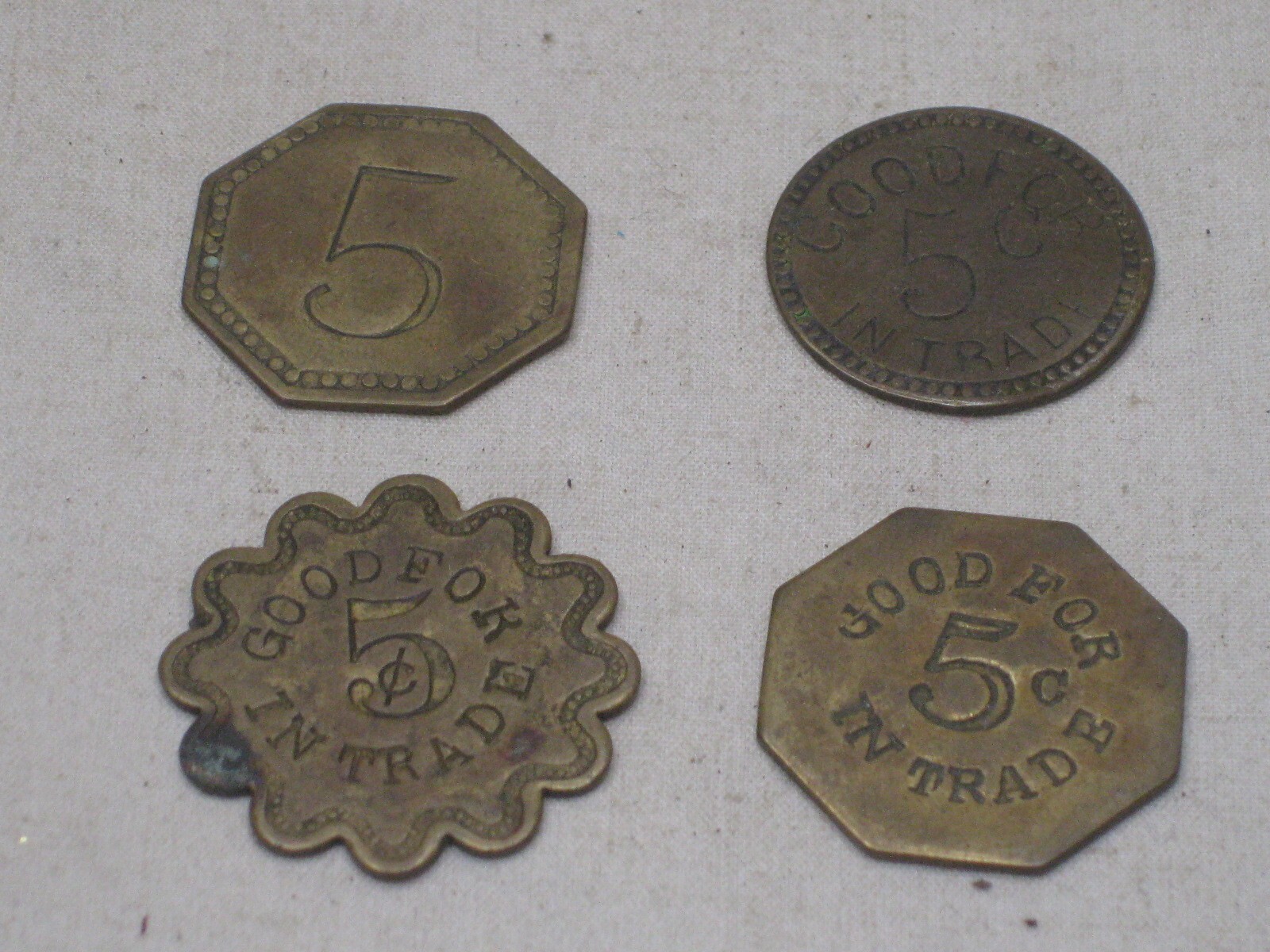 4 antique tokens coins 5 Cent Good for Trade Coin Token medal A ...