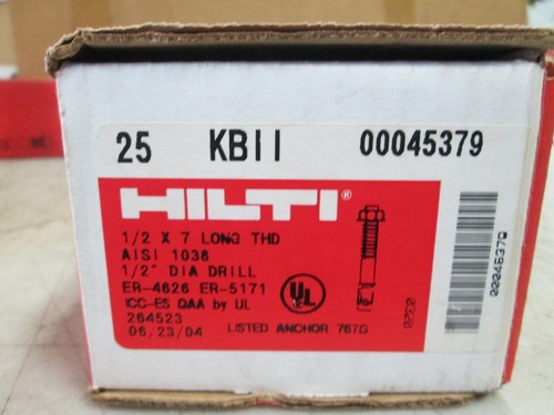 Hilti KBII Kwik-Bolt Concrete Anchor 1/2"x7" Long W/ Nuts & Washers Lot ...