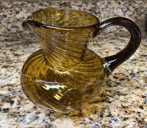 Large Vintage INCO Hand Blown Mexican Glass Pitcher - Amber Swirls | eBay