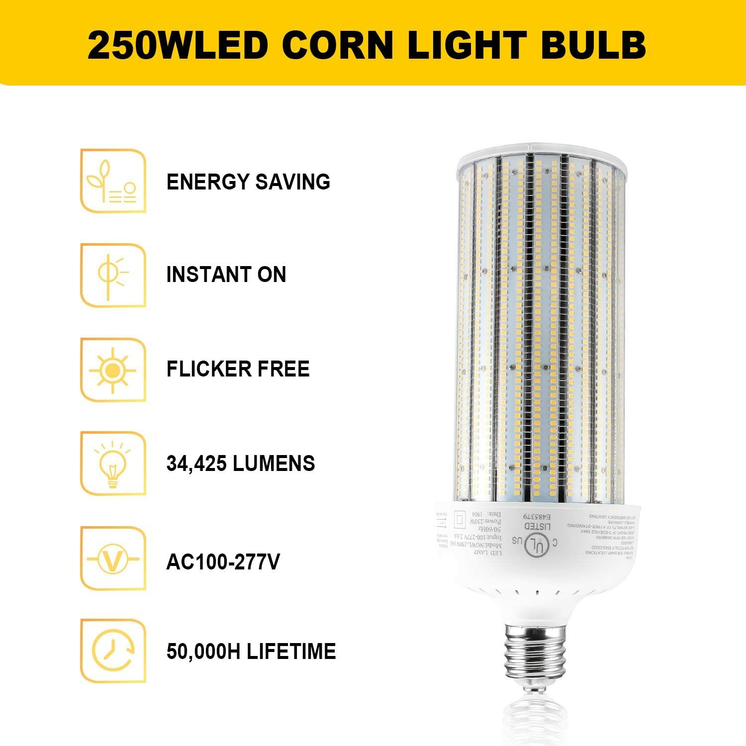 LED Corn Cob Light 250 Watt 36000LM 1000W Metal Halide E39 Mogul Base ...