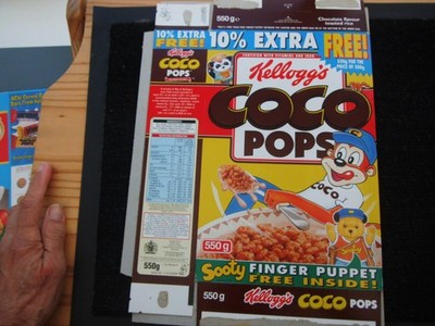 ONE EMPTY CEREAL PACKET KELLOGG'S COCO POPS FINGER PUPPETS BACK | eBay UK