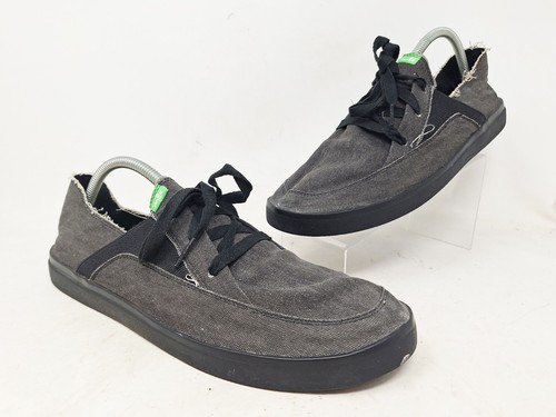 Sanuk Mens Pick Pocket Lace Up Gray Canvas Sidewalk Surfers Loafers ...