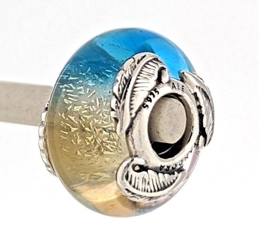 New 100% PANDORA 925 Multicolor Murano Glass & Curved Feather Charm ...