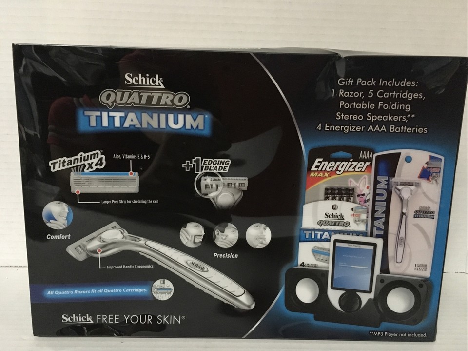 NEW In Pack Schick Quattro Titanium Razor Gift Set 5 Cartridges & 1 ...