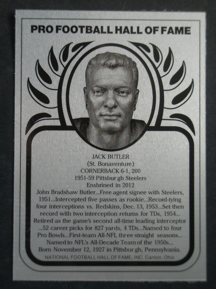 Pro Football Hall of Fame Metal Metallic Bust Cards Mint Aluminum - NFL ...