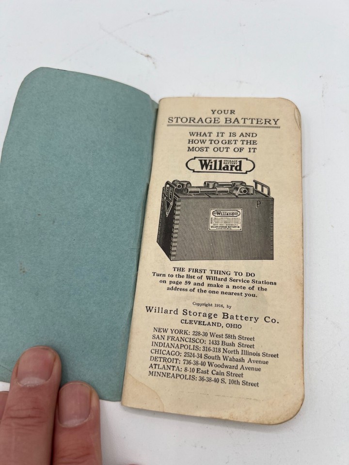 Antique 1916 Willard Storage Battery Cleveland Ohio "your storage ...