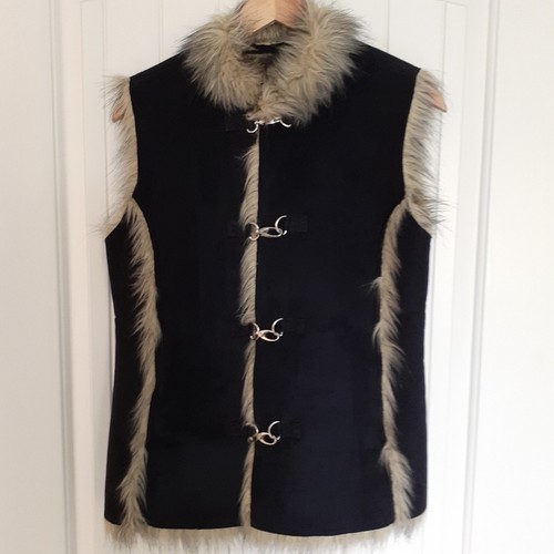 Sport Haley Women's Faux Fur Hook Front Vest Faux Fur Trim Pockets Blue ...