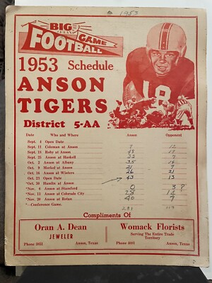 ANSON TIGERS LOT (2) 1953-4 LARGE CARDBOARD FOOTBALL SCHEDULES RARE | eBay