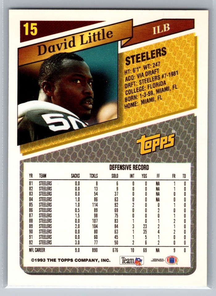 1993 Topps Gold Football #15 David Little Pittsburgh Steelers | eBay