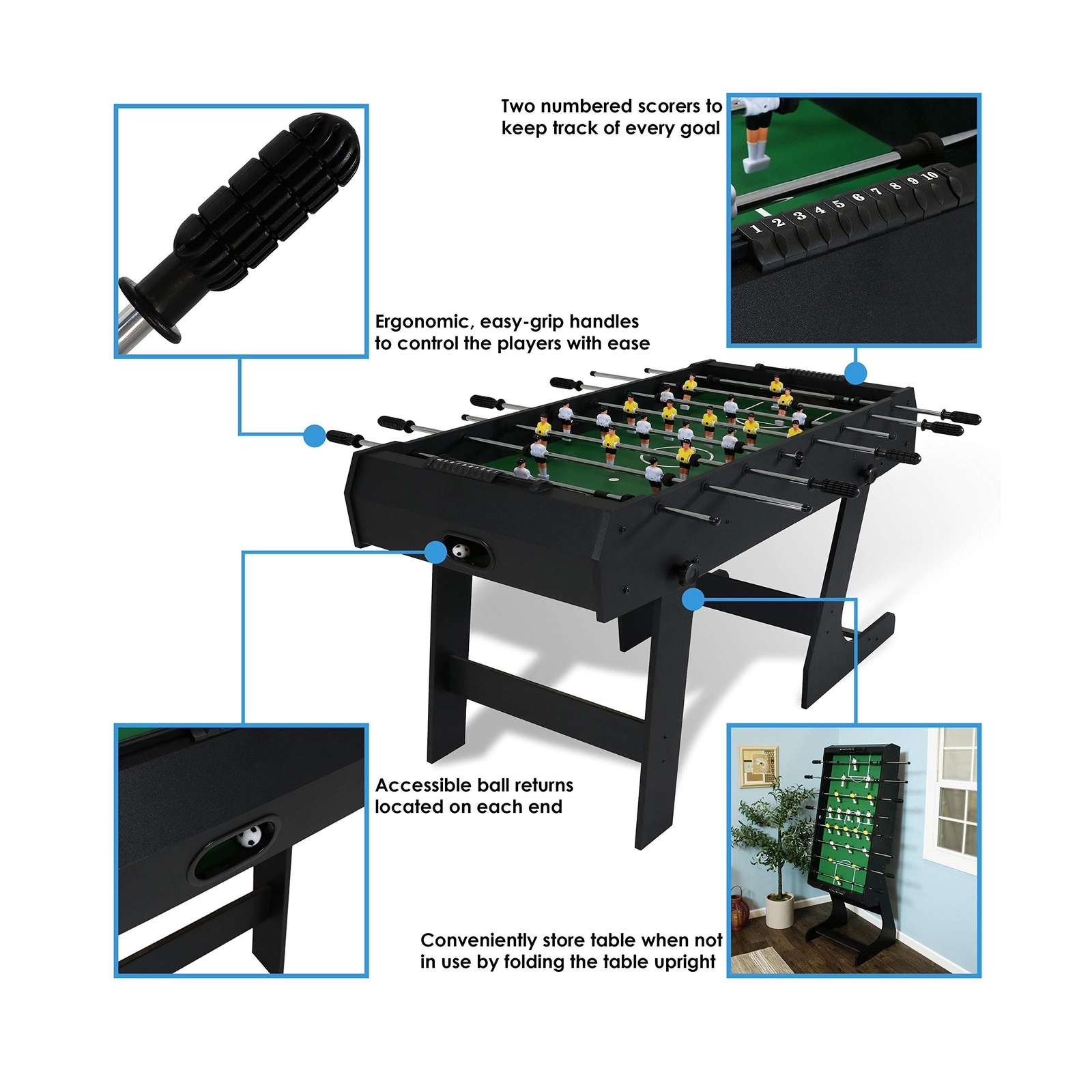 Sunnydaze Folding Foosball Table - 48 Inch Indoor Rod Hockey - Hollow ...