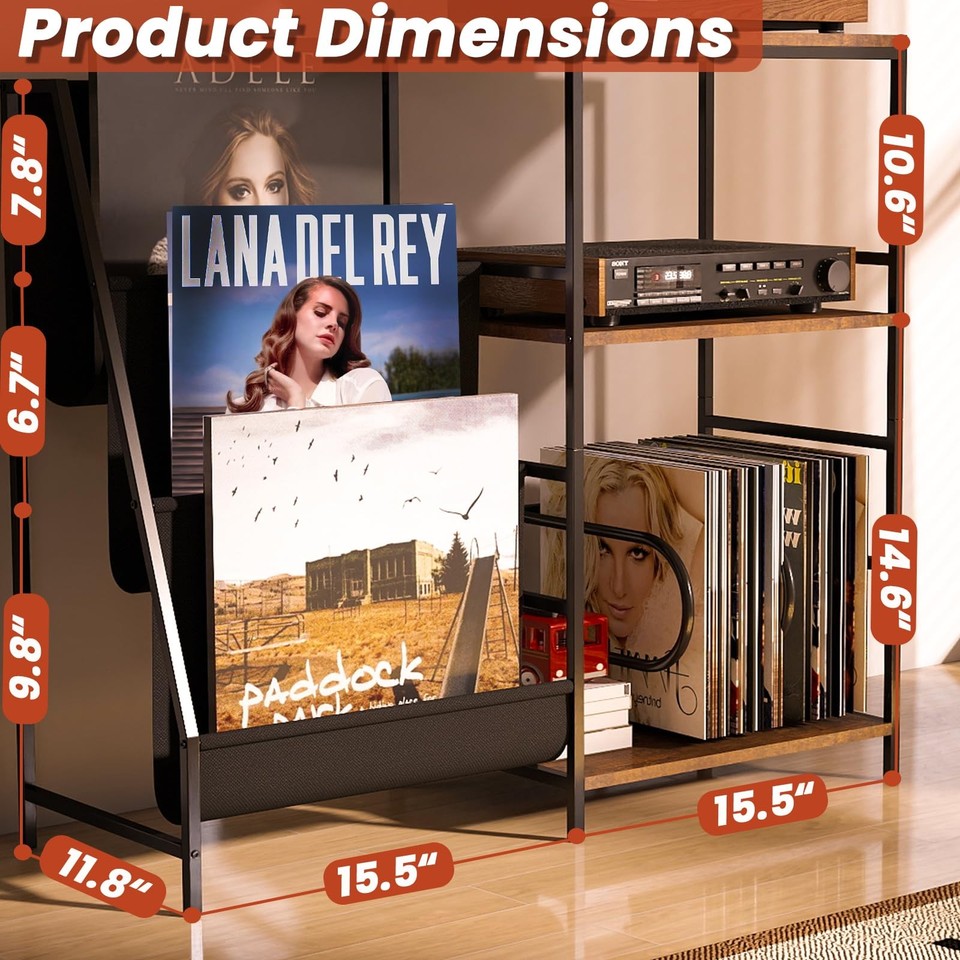 Record Player Stand With Vinyl Storage, 3-Tier Turntable Record Stand ...