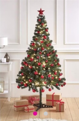 6ft Christmas Tree With 60 Red Baubles Red Star Tree Topper And Lights ...