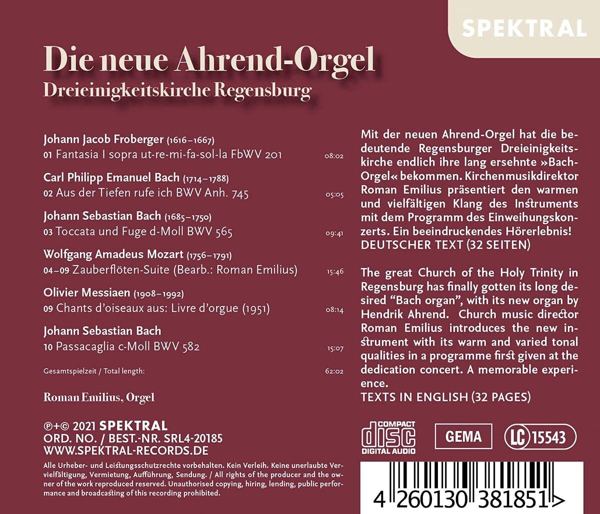Roman Emilius Die neue Ahrend-Orgel der Dreieinigkeitskirche Regensburg ...