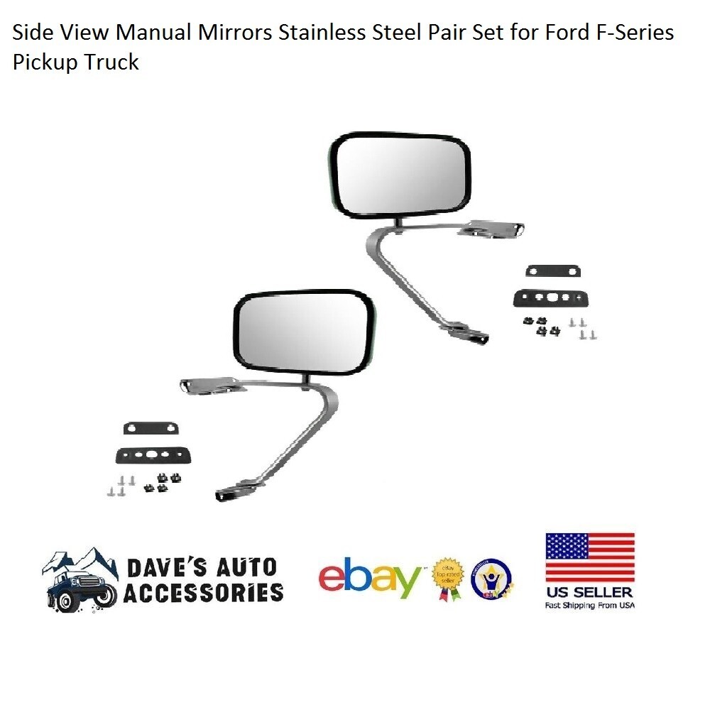 Side View Manual Mirrors Stainless Steel Pair Set for Ford F-Series ...