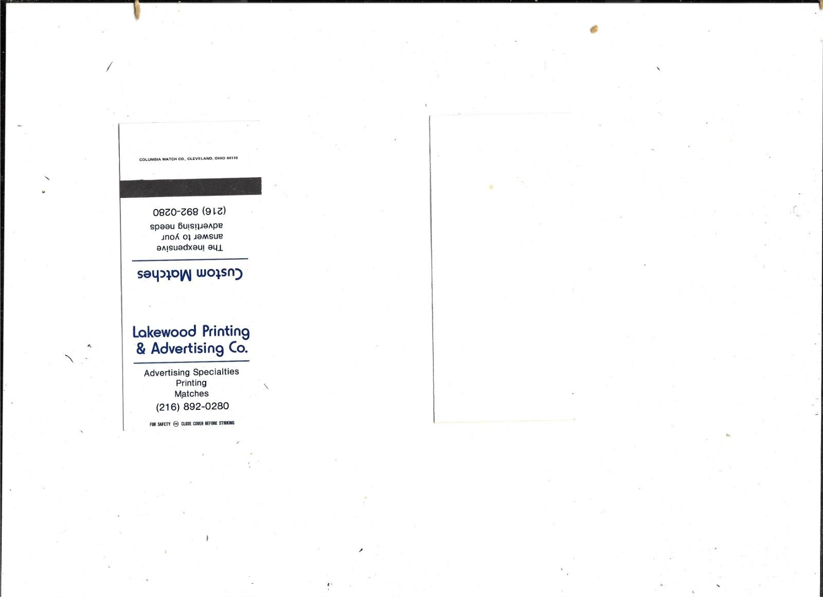 Vintage Matchcover Lakewood Printing & Advertising CO. | eBay