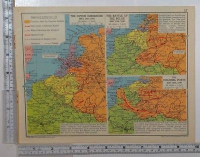 1941 WW2 MAP DUTCH SURRENDER 1940 BATTLE OF BULGE CHANNEL PORTS GERMAN ...