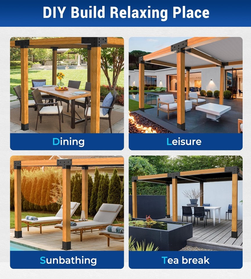 Pergola Brackets 4x4 for 6-Leg Advanced with Beam, 4 Way Corner ...