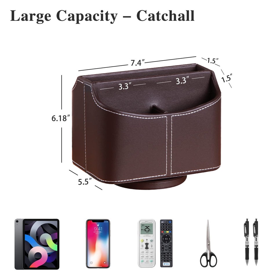 Leather Remote Control Holder, 360 Degree Spinning Desk TV Remote Caddy ...