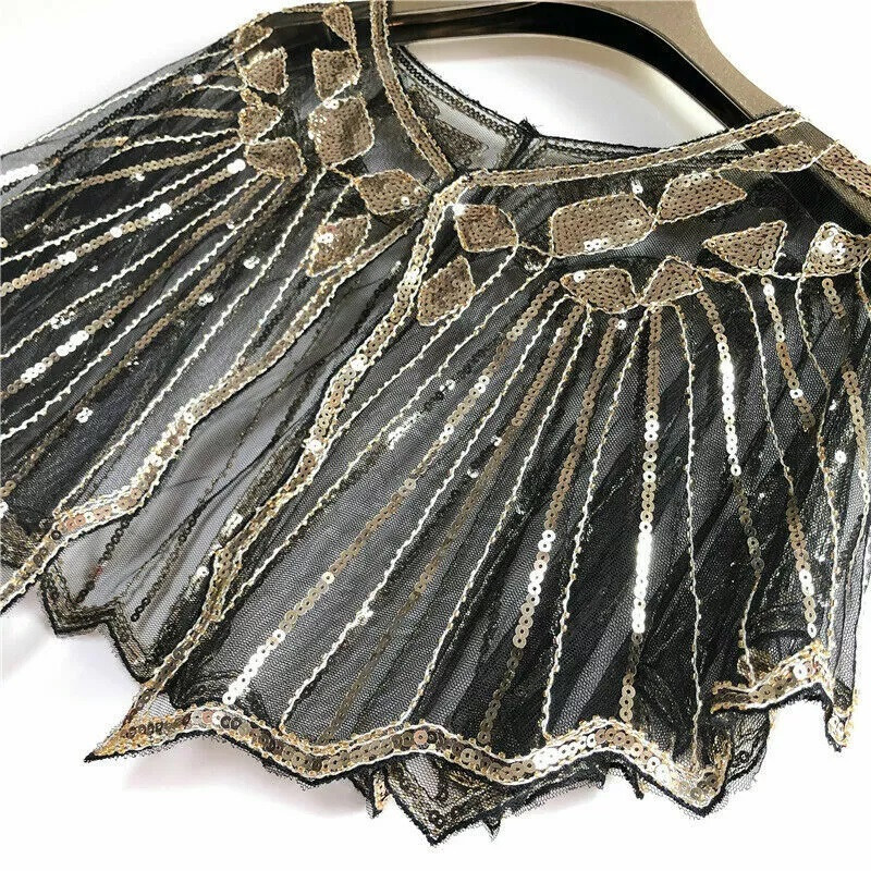 Women 1920 Gold Sequins Shawl Wraps Vintage Evening Cape Bolero Flapper ...