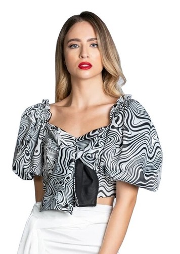 Relish Crop Top Noir Blanc Femme Article Halla Maillot de Corps Élégant ...