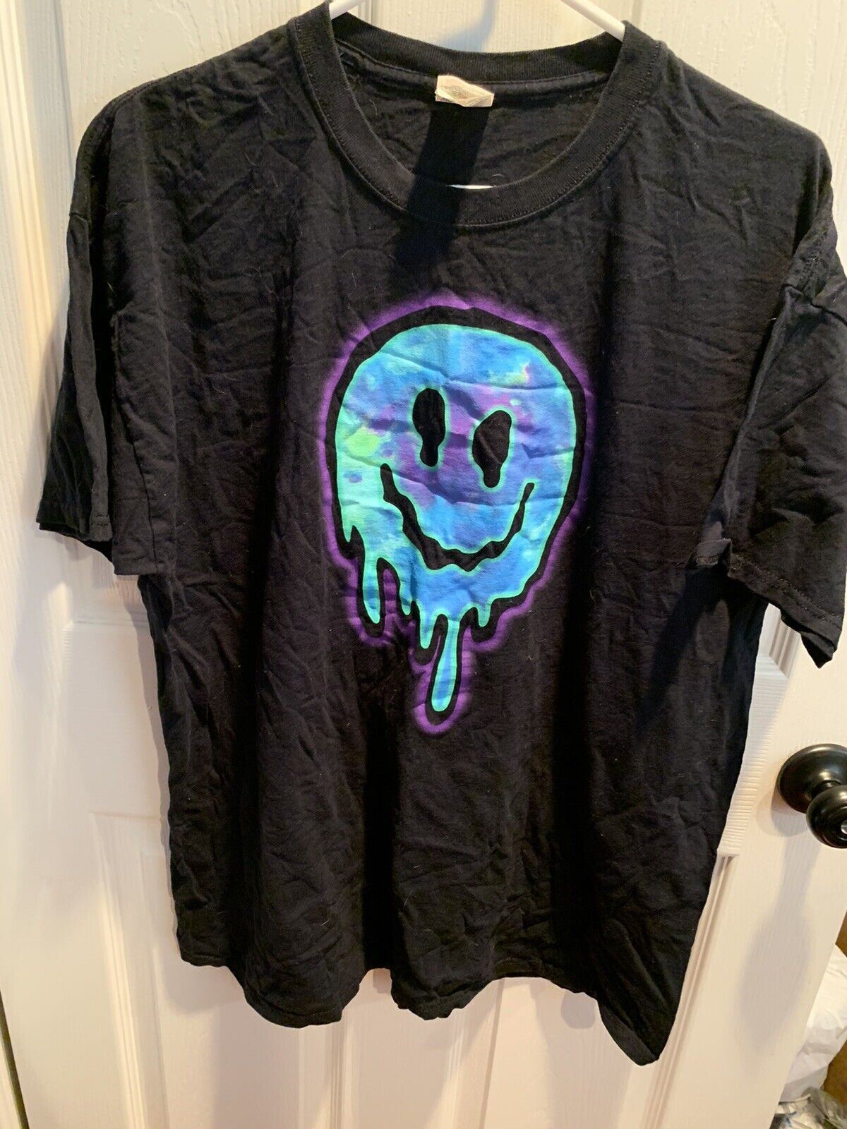 Dripping Smiley Face Black HiDensi-T-shirt Size XL - Gem