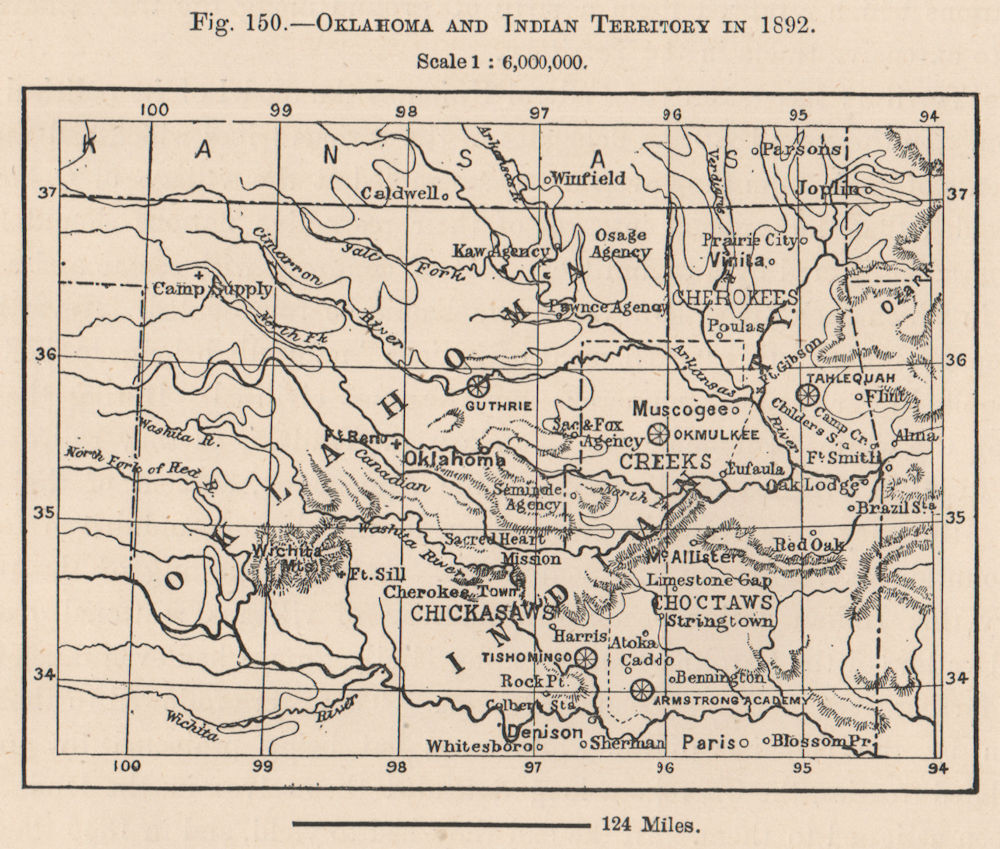 Old Map Of Oklahoma Indian Territory 1892 Vintage Maps Kurdistan.: