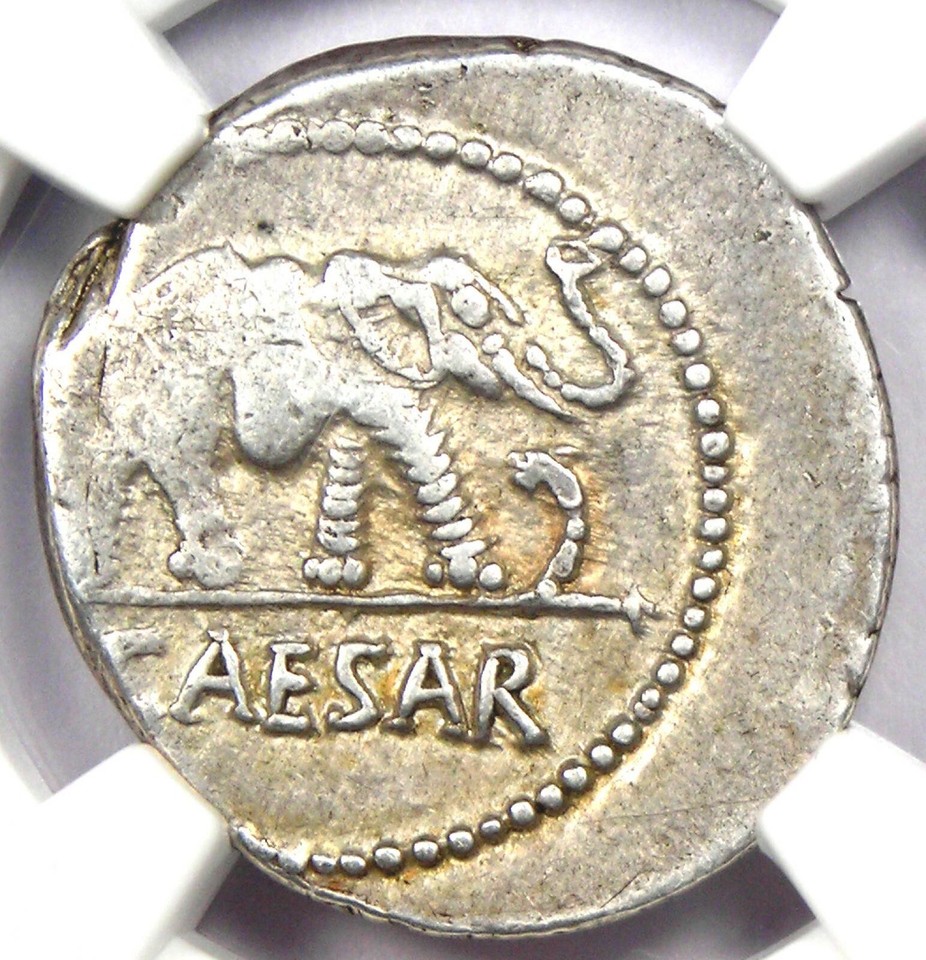 Julius Caesar AR Denarius Silver Elephant Roman Coin 49 BC - NGC Choice ...