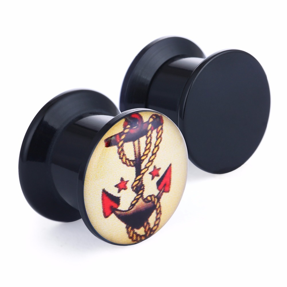 PAIR Star Anchor Acrylic SCREW Ear Gauges Ear Plugs Flesh Tunnel 6g - 5 ...
