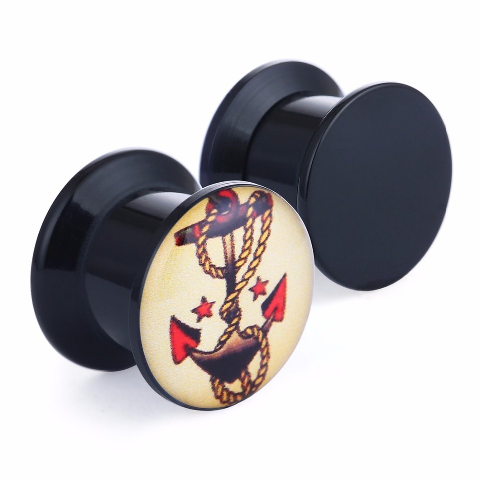 PAIR Star Anchor Acrylic SCREW Ear Gauges Ear Plugs Flesh Tunnel 6g - 5 ...