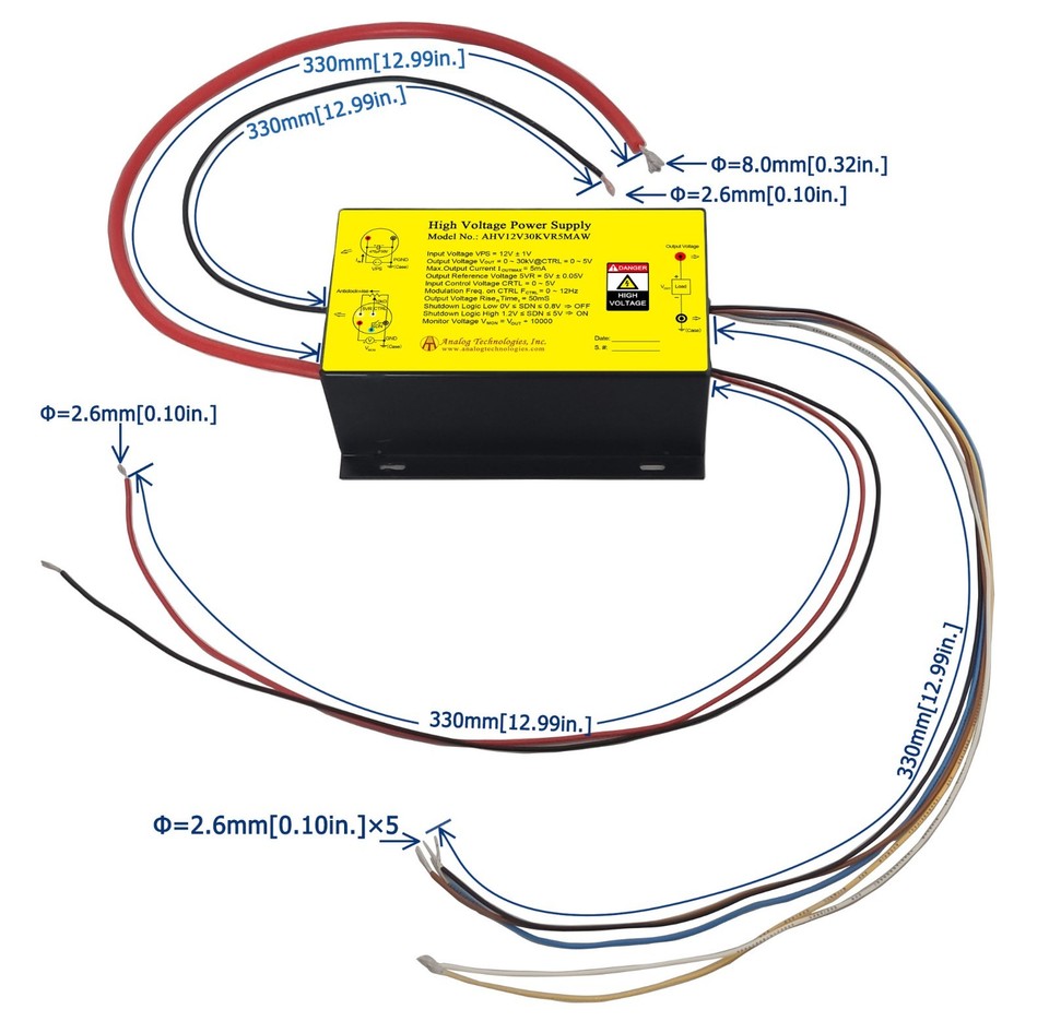 AHV12V30KVR5MAW DC-DC HV Power Supply Module 12V Input 0-30kV 0.5mA ...