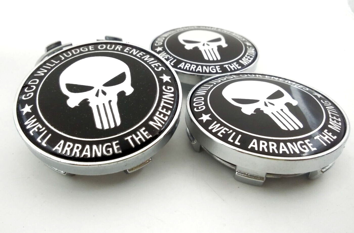 Punisher wheel caps 60mm x 4 new chrome black universal for alloy ...