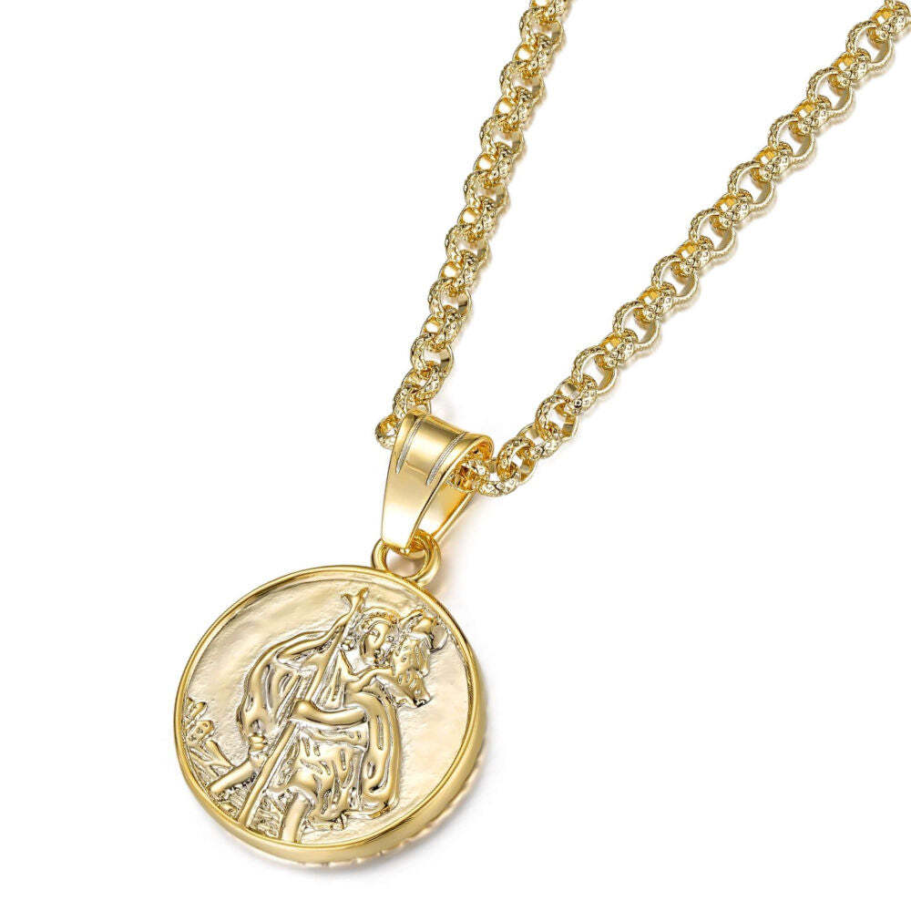 18ct Gold Filled | St. Christopher Pendant With Belcher Chain | For Men ...