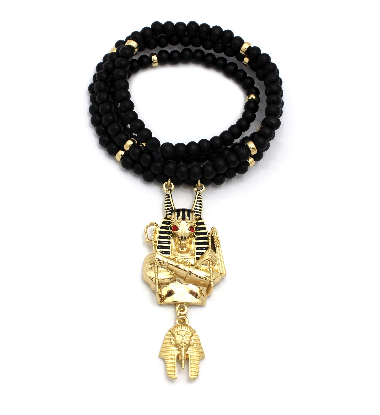 NEW ANUBIS, ANKH, KING TUT, NEFERTITI PENDANT & 30" WOODEN BEAD CHAIN ...