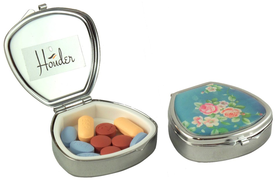 Cute Pill Box For Purse Decorative Pill Case Roses Pill Holder Mint ...