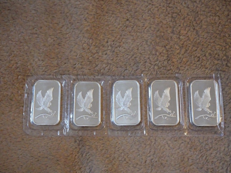 (5) 1 oz .999 Fine Silver Bars from SilverTowne Minting in mint ...