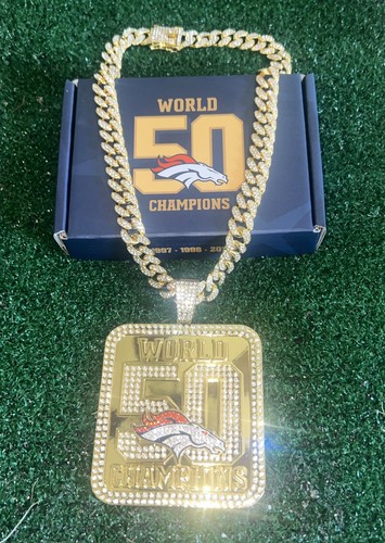 DENVER BRONCOS SUPER BOWL 50 COMMEMORATIVE GOLD CHAIN STADIUM ISSUED 10 ...