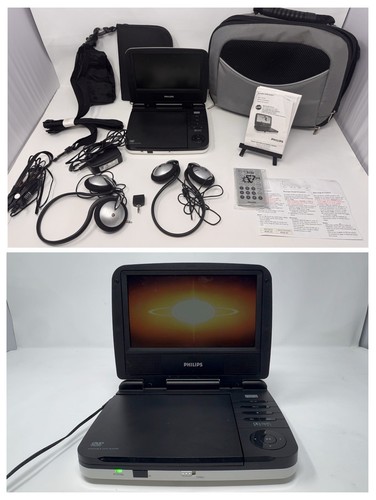 Philips PET702 White 7” Portable DVD Player w/ Remote, Case, Headphones ...