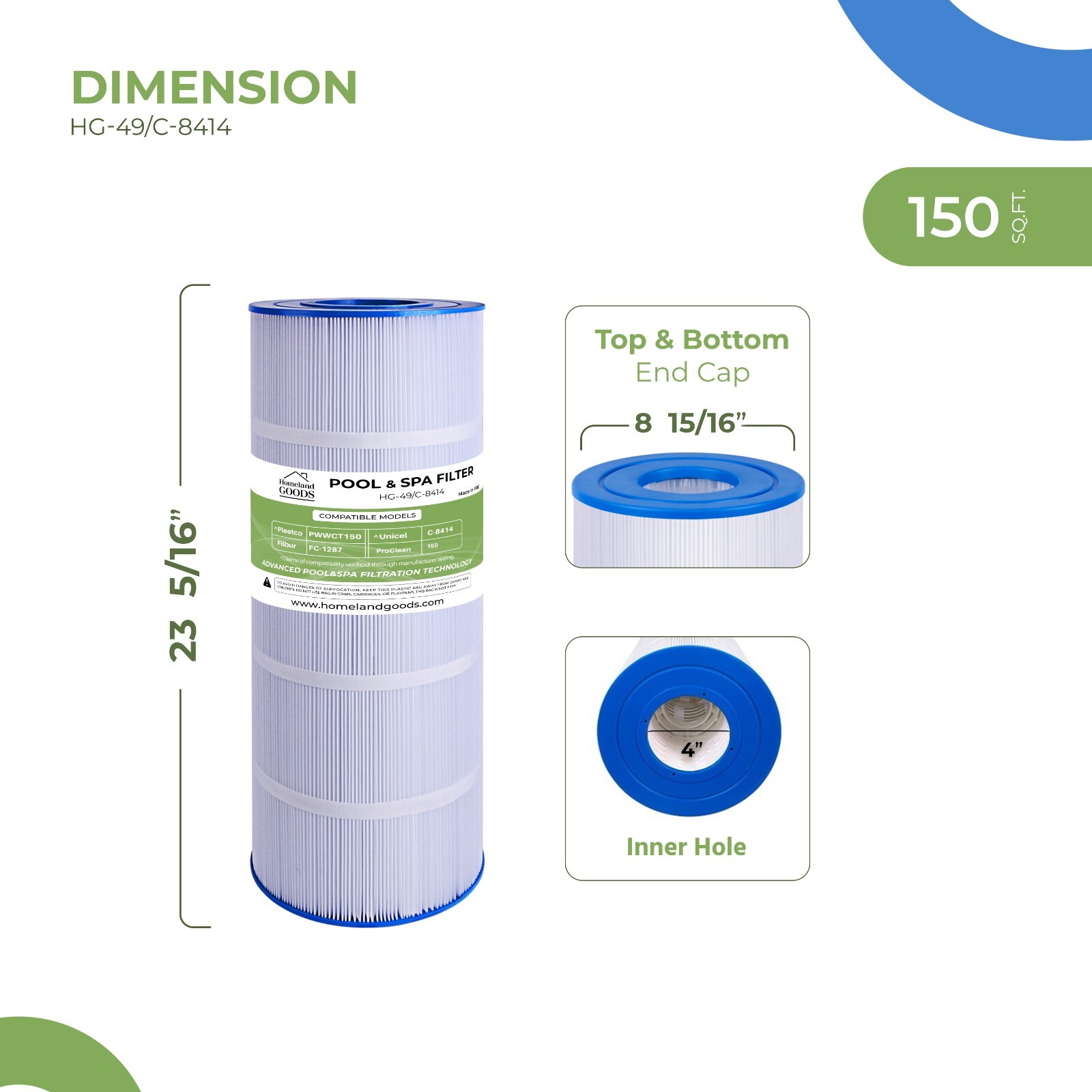 Pool Replacement Filter Jandy CS150, CCX1500RE, PCCF-150, FC-1287, C ...