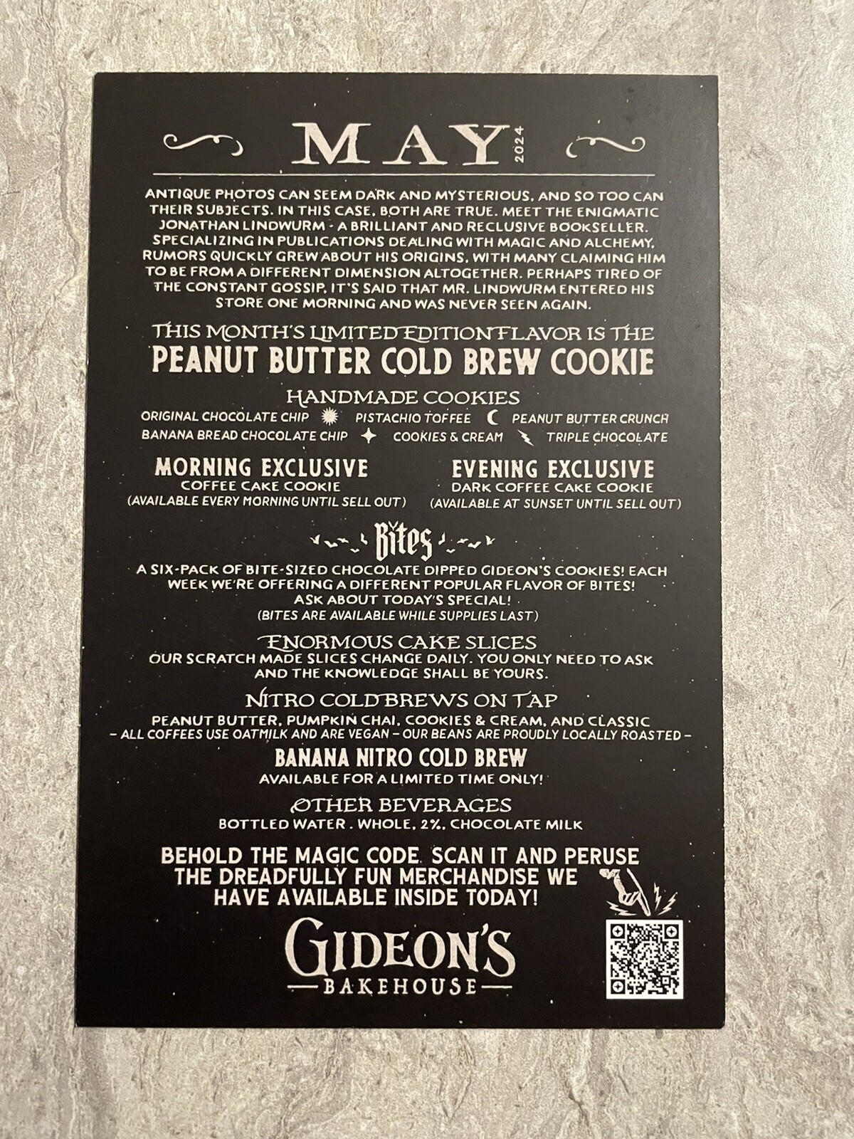 Gideon’s Bakehouse May 2024 Jonathan Lindwurm Menu Card in Top Loader ...
