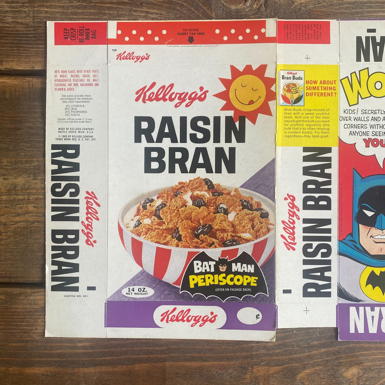Rare Batman 1966 Periscope Kellogg's Raisin Bran Cereal Box RARE | eBay