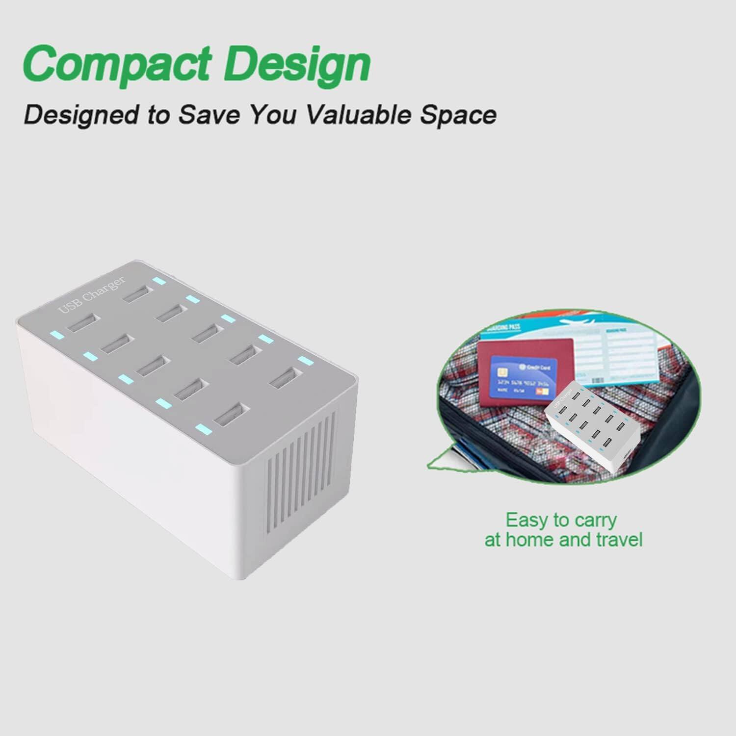 Multi Port USB Charger 50W 10 Port AC Adapter Wall USB Hub Fast ...