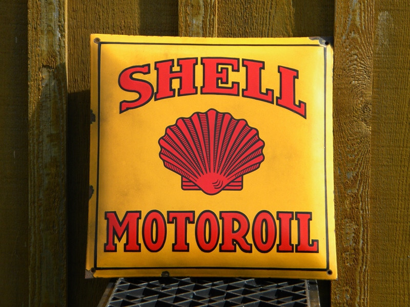 VINTAGE SHELL MOTOR OIL PORCELAIN SIGN ~15-1/2" x 15-1/2" GAS STATION ...
