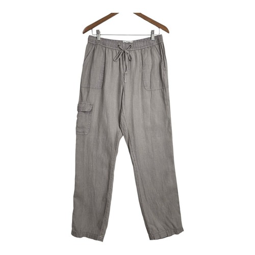 Rachel Zoe 100% Linen Cargo Pants Sz M Gray Taupe Elastic Waist ...