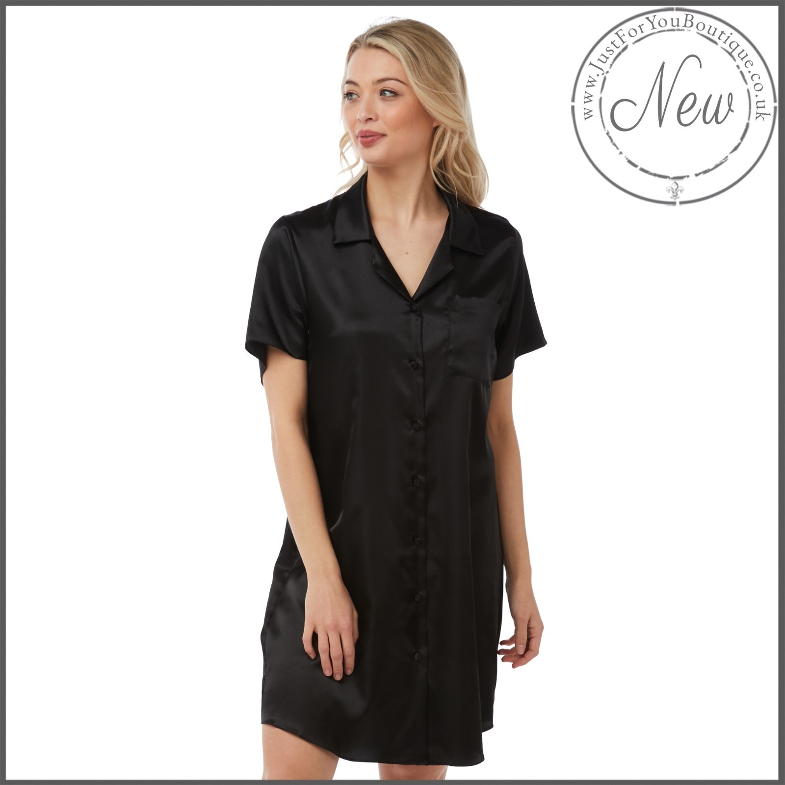 Ladies Sexy Satin Nightshirt Nightie Short Sleeve Slip Button PLUS SIZE ...